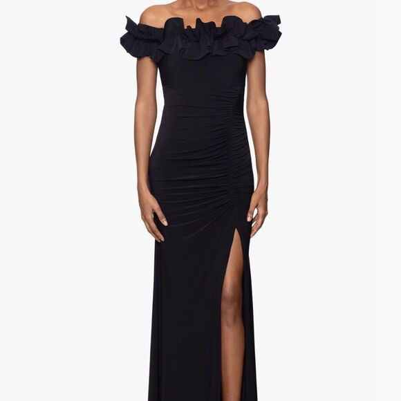 Xscape | Dresses | Newxscape Ruffle Off The Shoulder Scuba Crepe Gown ...